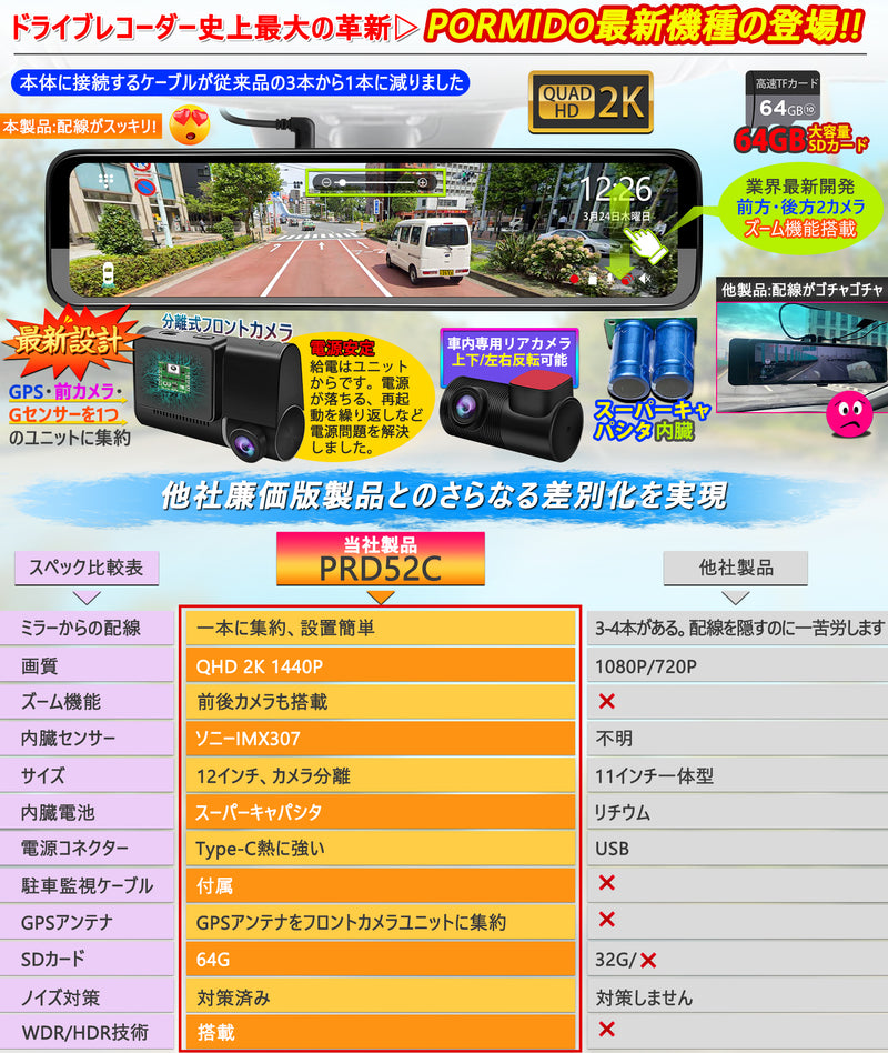 PRD52C ミラー型ドライブレコーダー – PORMIDO
